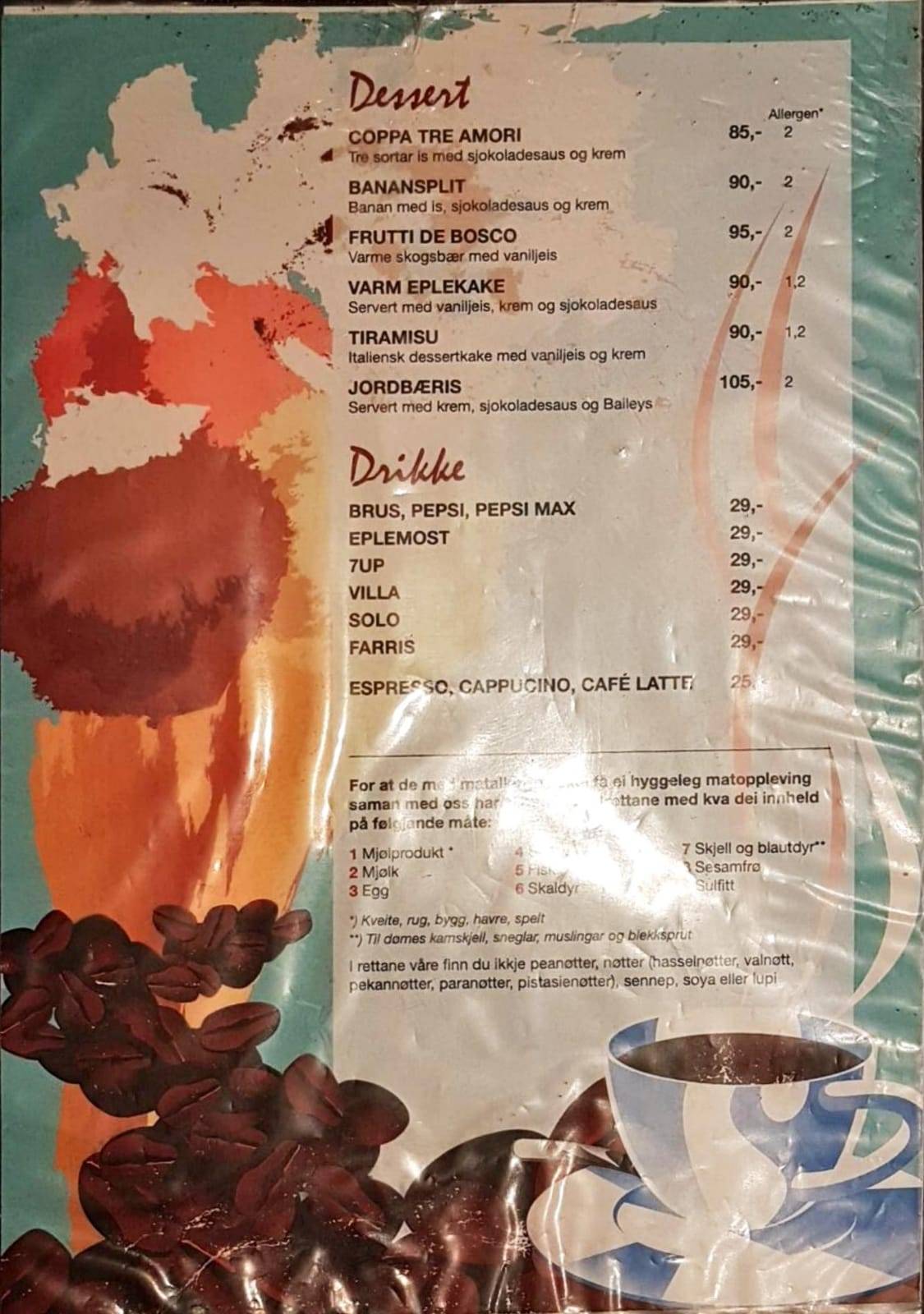 Menu at Mona Lisa Restaurant, Sandane