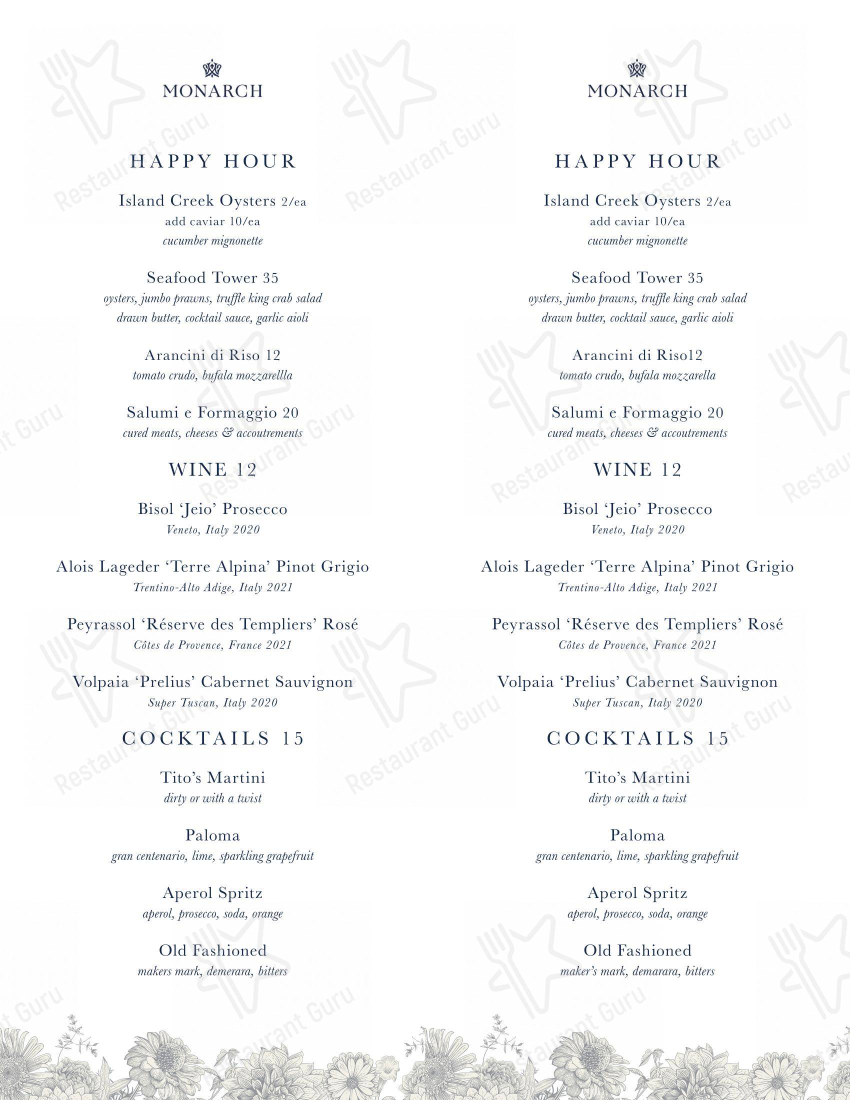 Menu at Monarch Restaurant, Dallas
