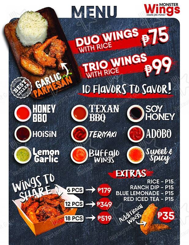 Menu at Monster Wings, Santa Rosa