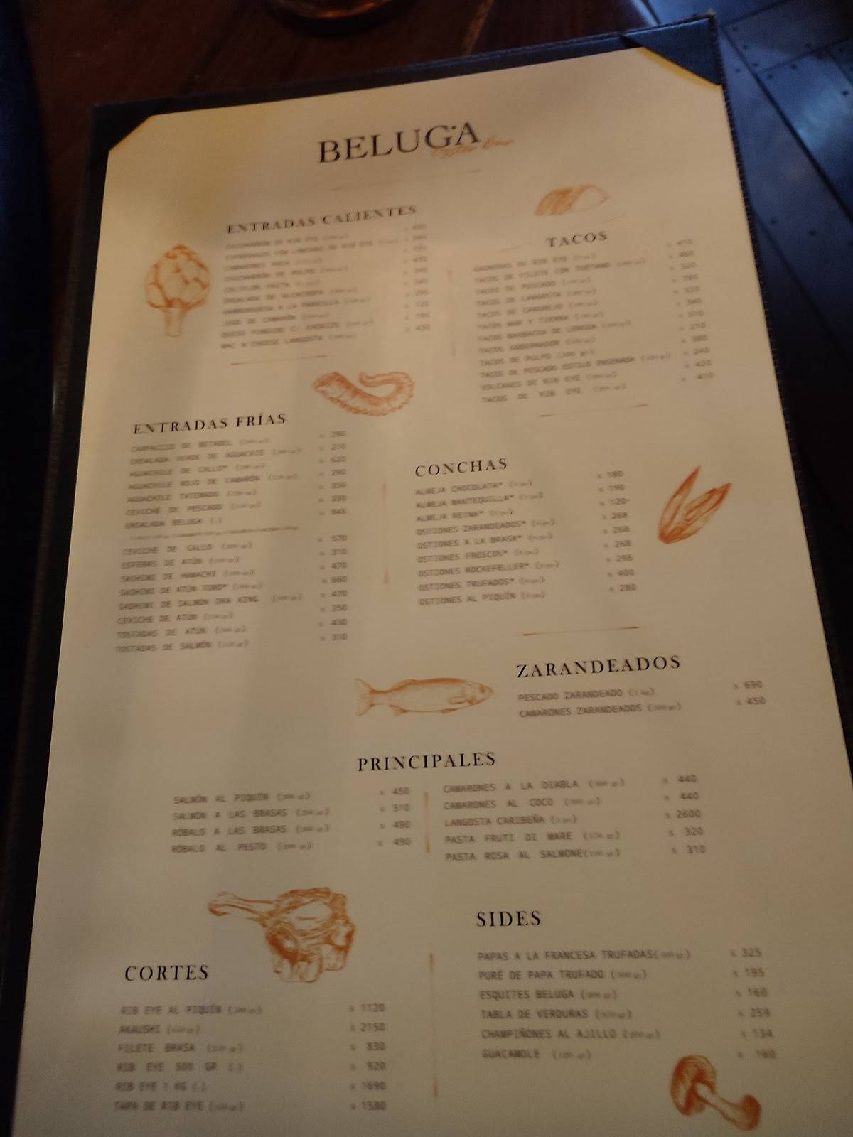 Carta del restaurante Beluga, Monterrey