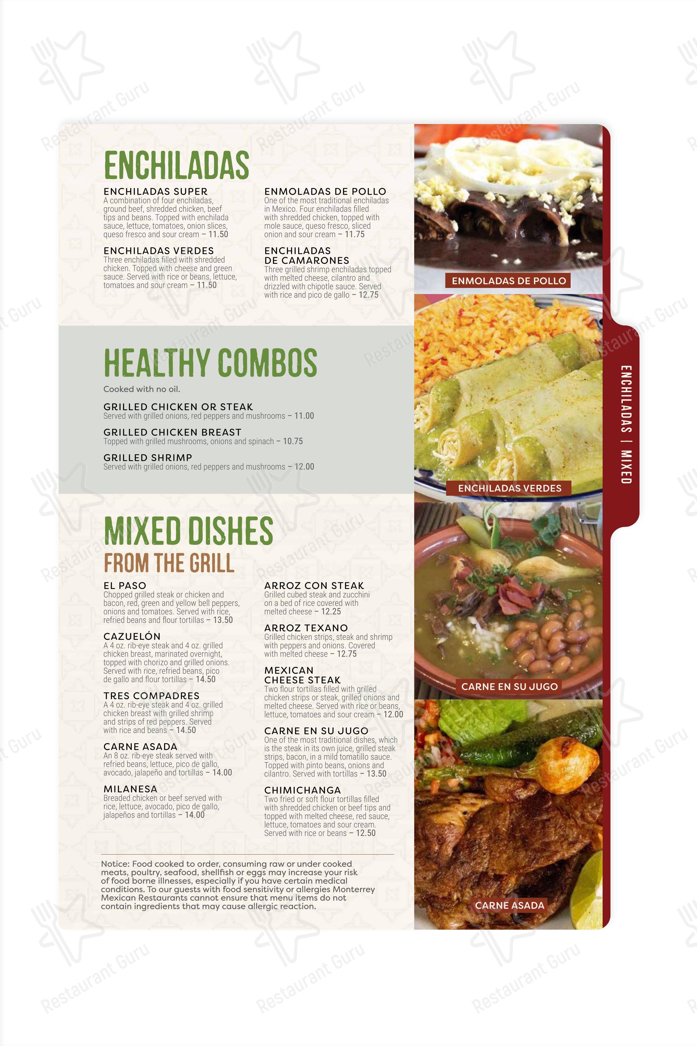 Menu at Monterrey Mexican Grill restaurant, Reidsville