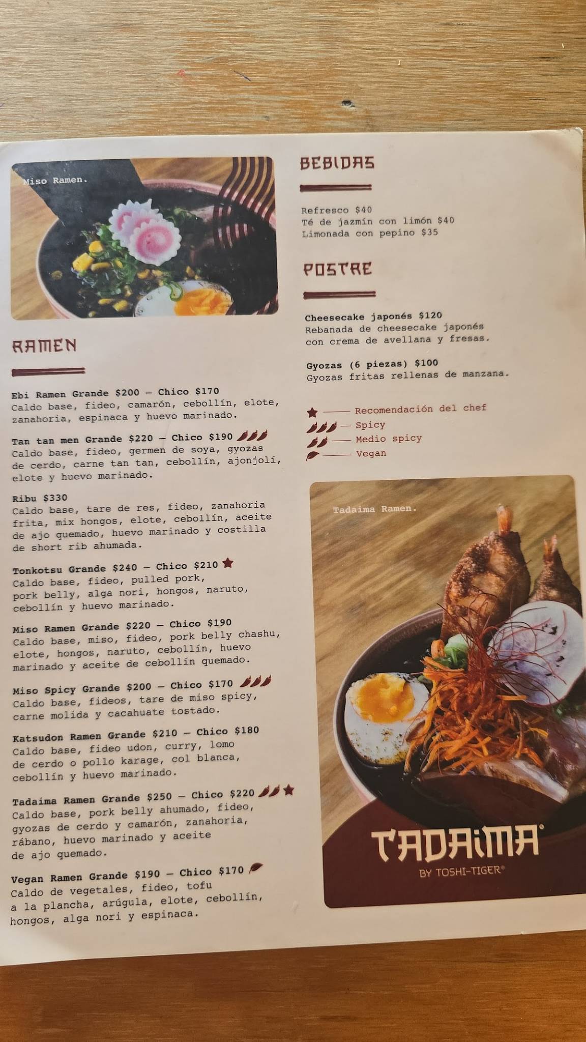 Carta del restaurante Tadaima Ramen House, Monterrey