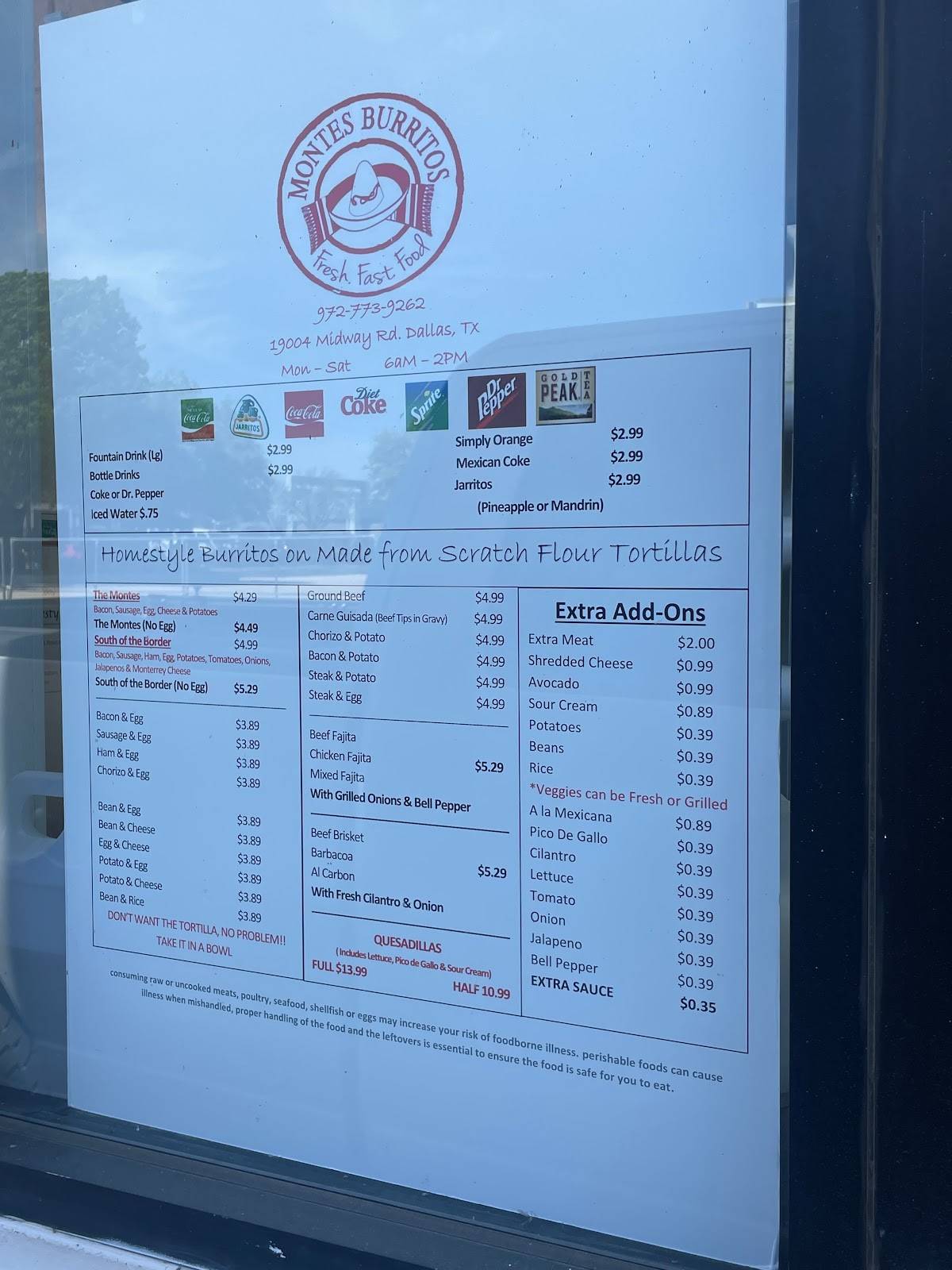 Menu at Montes Burritos Dallas restaurant, Dallas