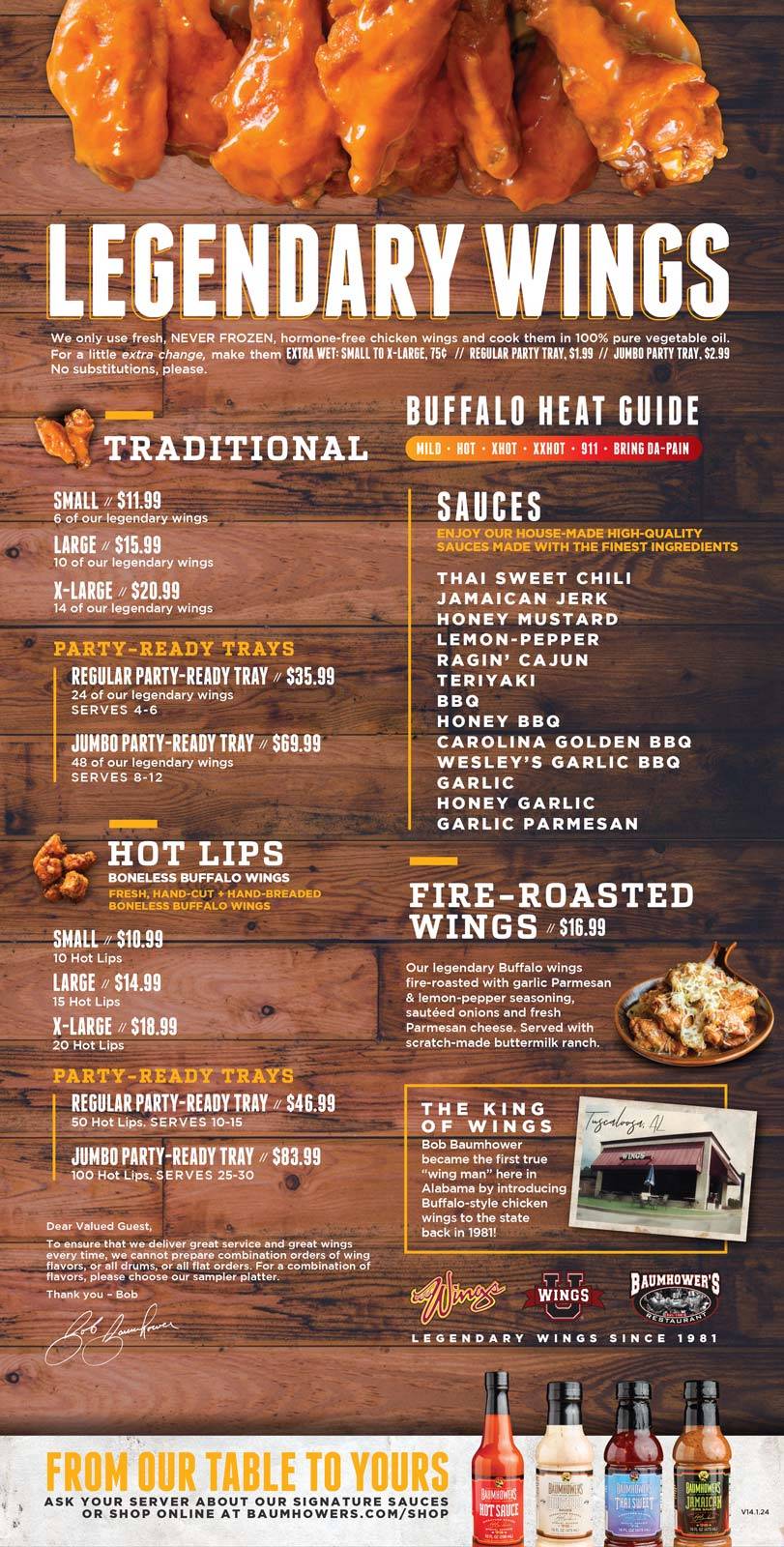 Menu at Baumhower's Victory Grille pub & bar, Montgomery