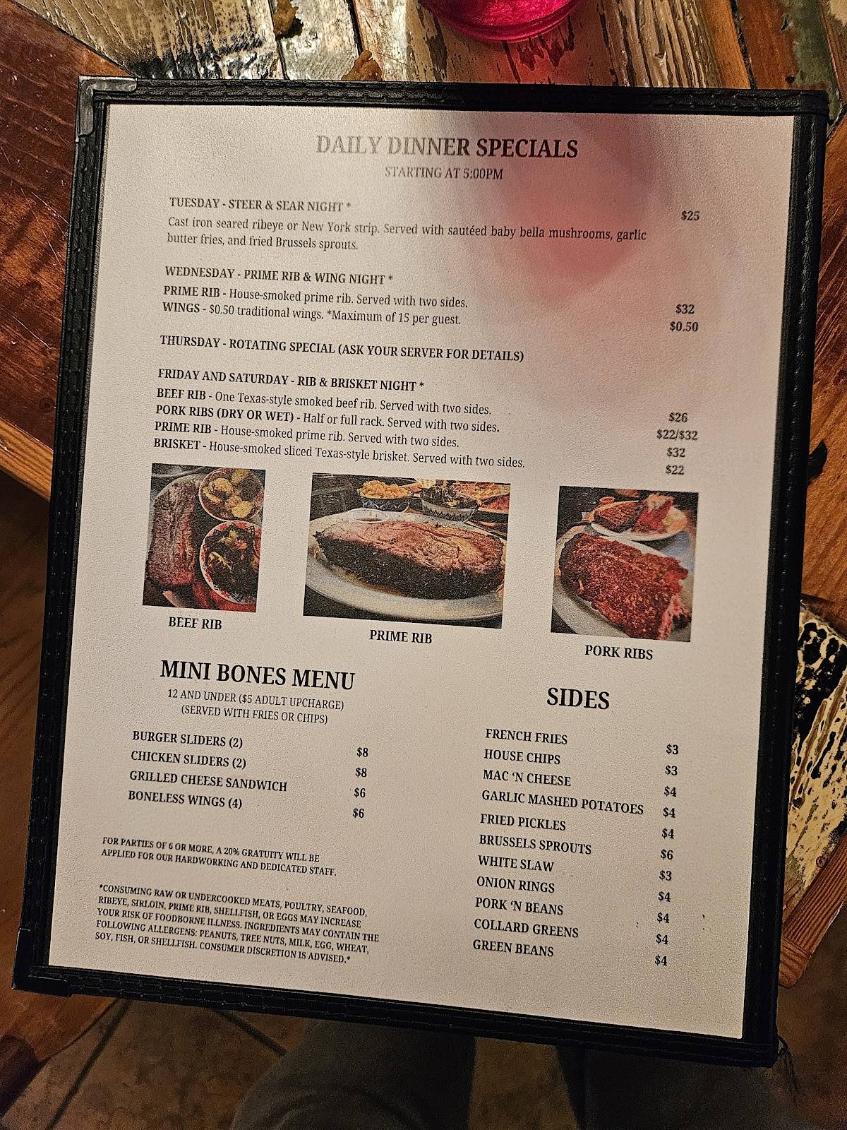 Menu at Bones Jones Burgers and Butchery steakhouse, Morganton