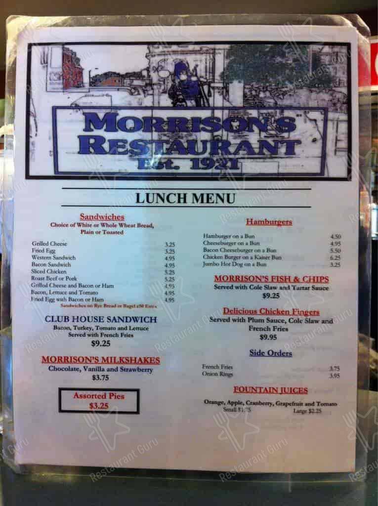 Menu at Morrison's Restaurant, Kingston