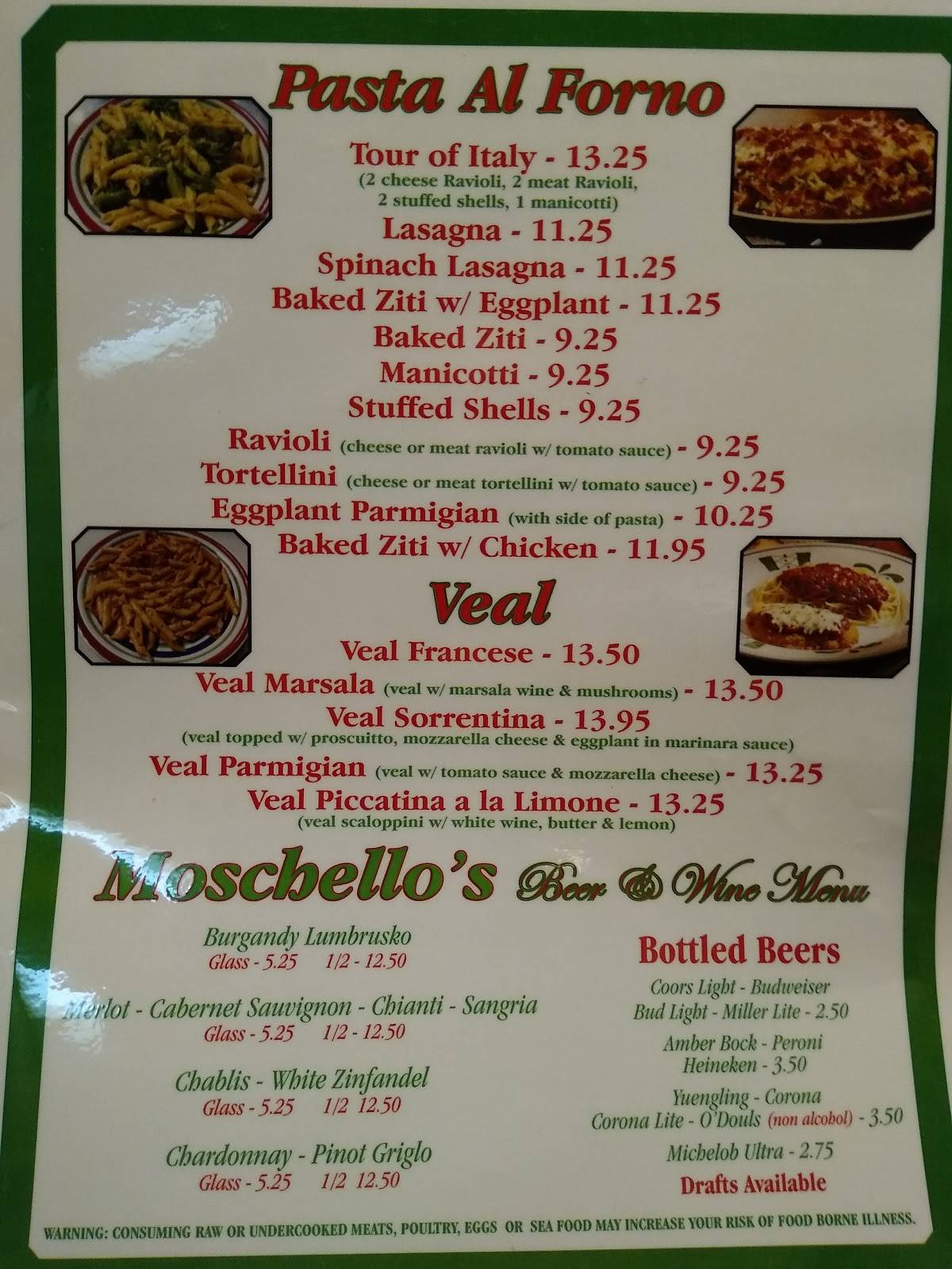 Menu at Moschello's Pizza pizzeria, Homosassa