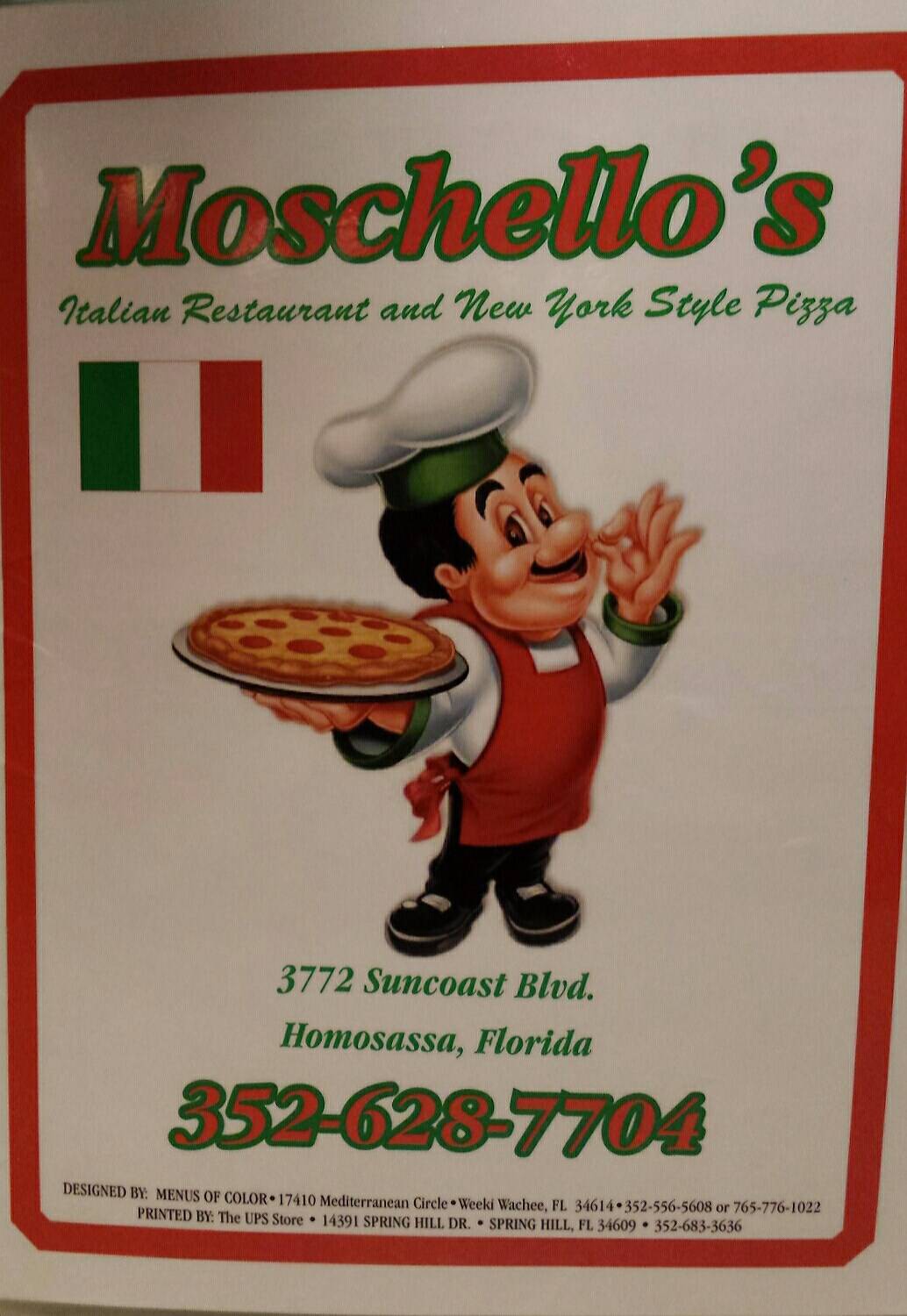 Menu at Moschello's Pizza pizzeria, Homosassa