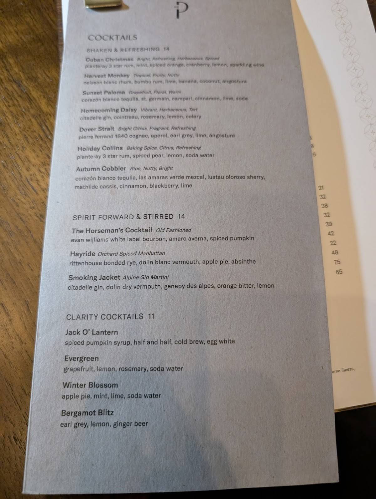 Menu at The Prospect restaurant, Mount Prospect