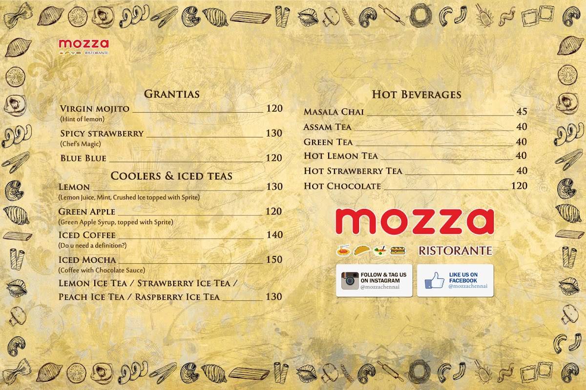 Menu at Mozza, Chennai