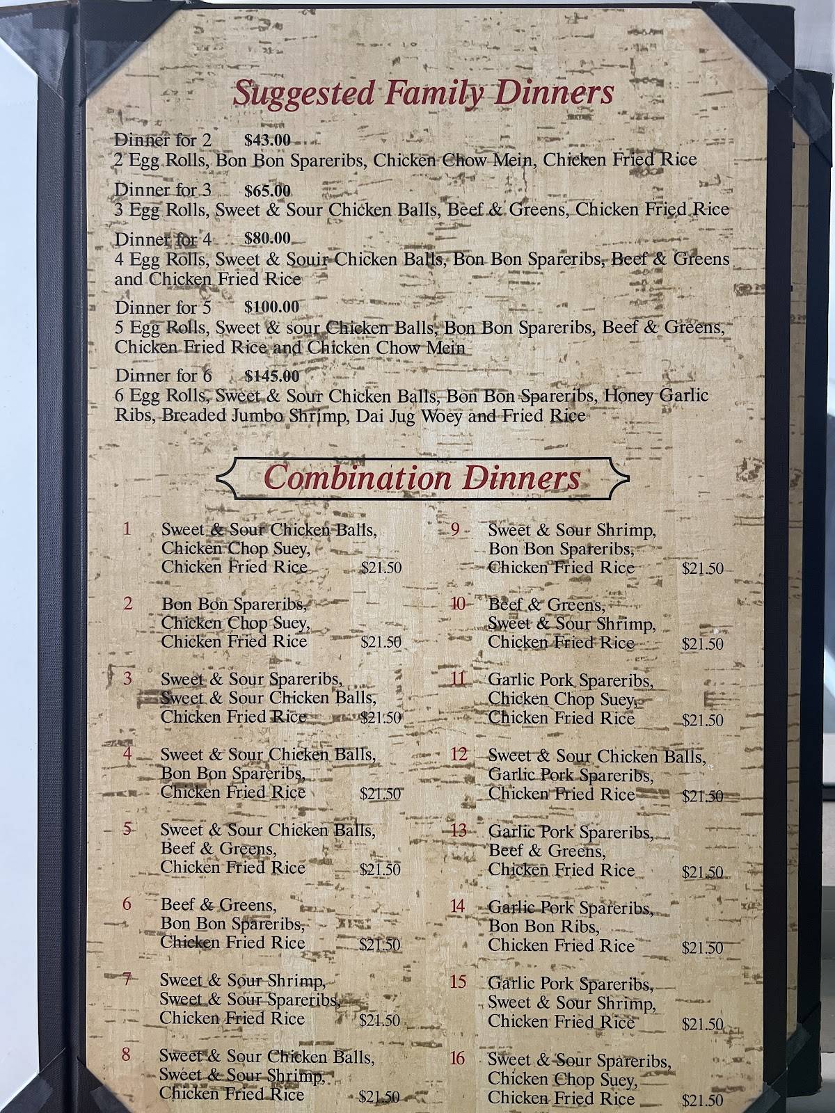 Menu at Mr. Chinese restaurant, Thunder Bay