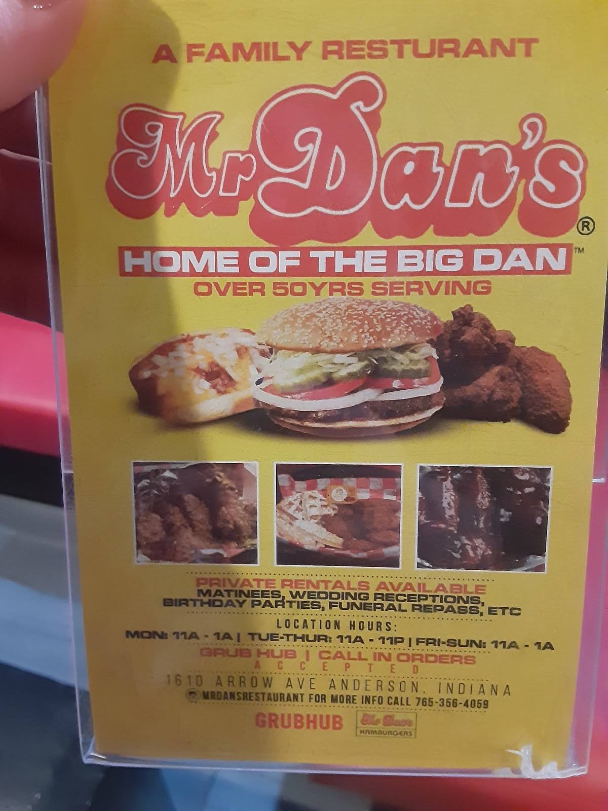 Menu at Mr Dan's Restaurant, Anderson