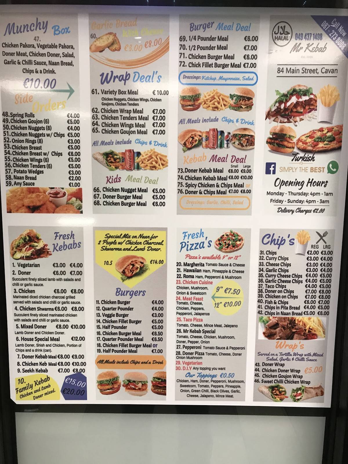 Menu at Mr Kebab - The Taste of Turkey restaurant, Cavan