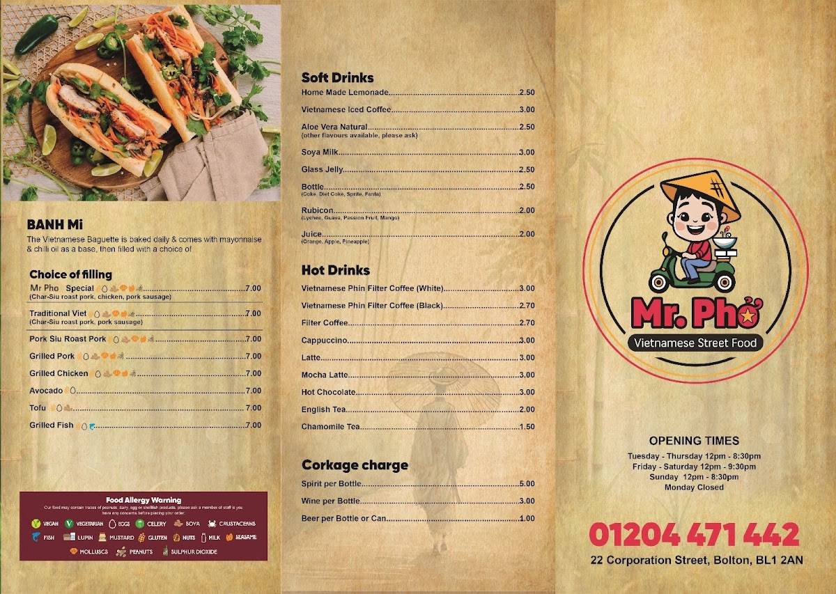 Menu at Mr Pho restaurant, Bolton