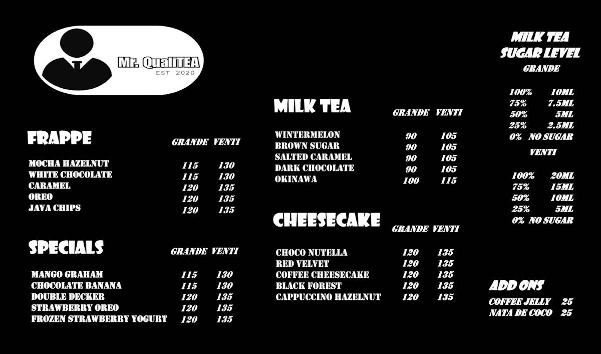 Carta del café Mr. QualiTEA, Talisay, Canton Beach