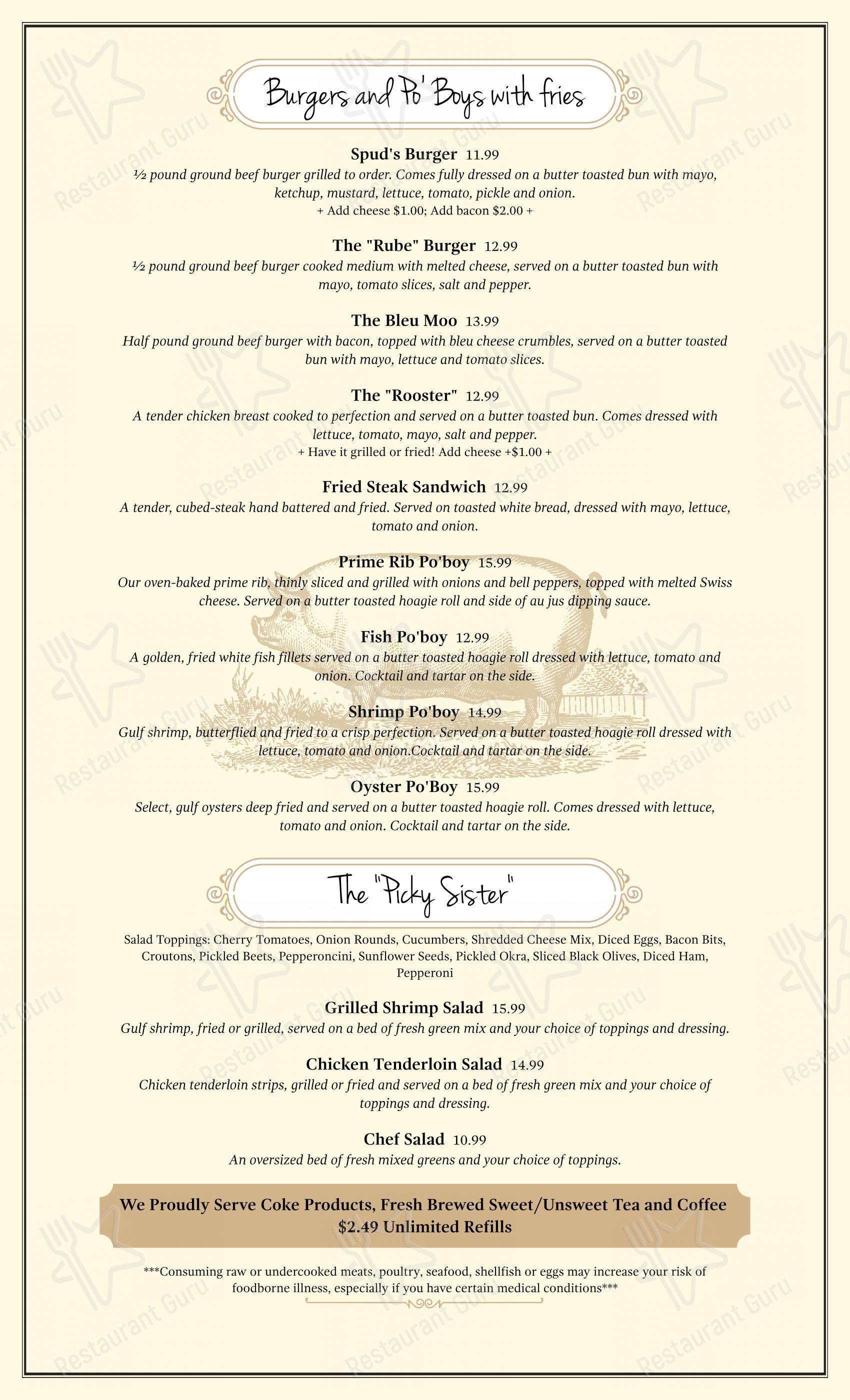 Menu at Mr Spuds restaurant, Fairhope