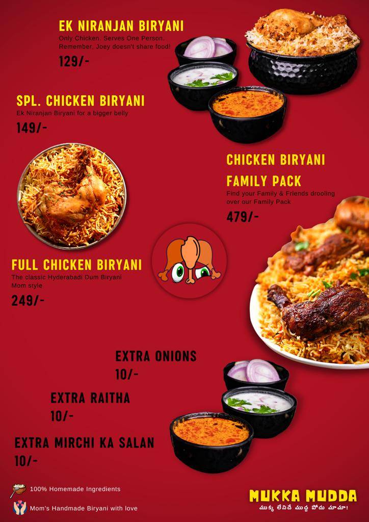 Menu at Mukka Mudda, Hyderabad