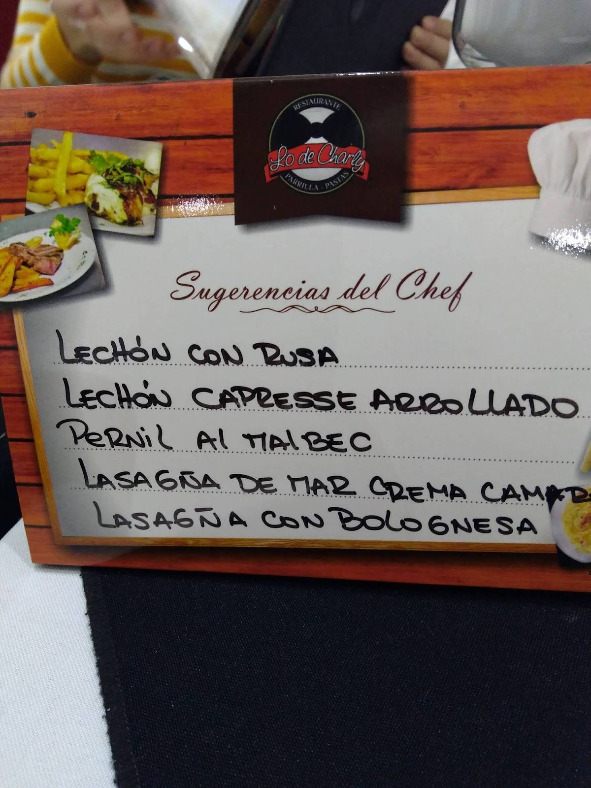 Carta del restaurante Lo De Charly, Muñiz