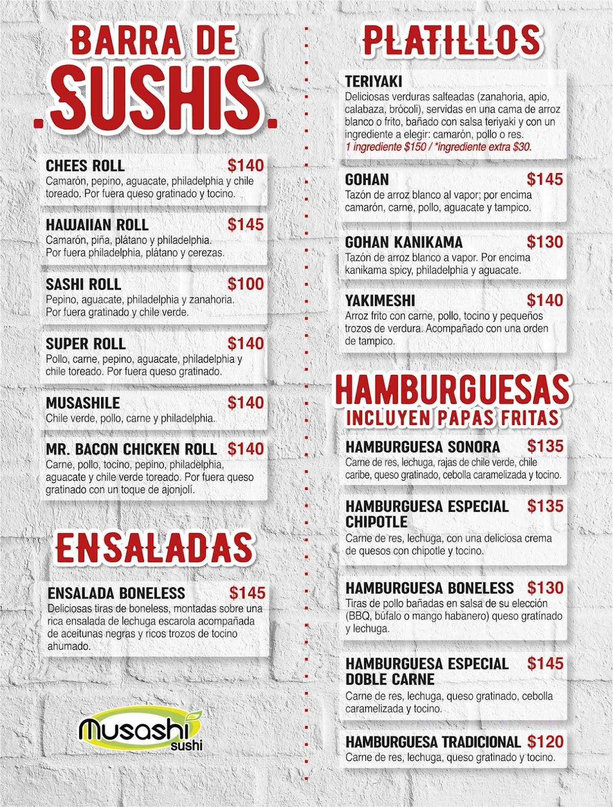 Carta del restaurante Musashi Sushi Jalisco, Ciudad Obregón, C. Jalisco ...