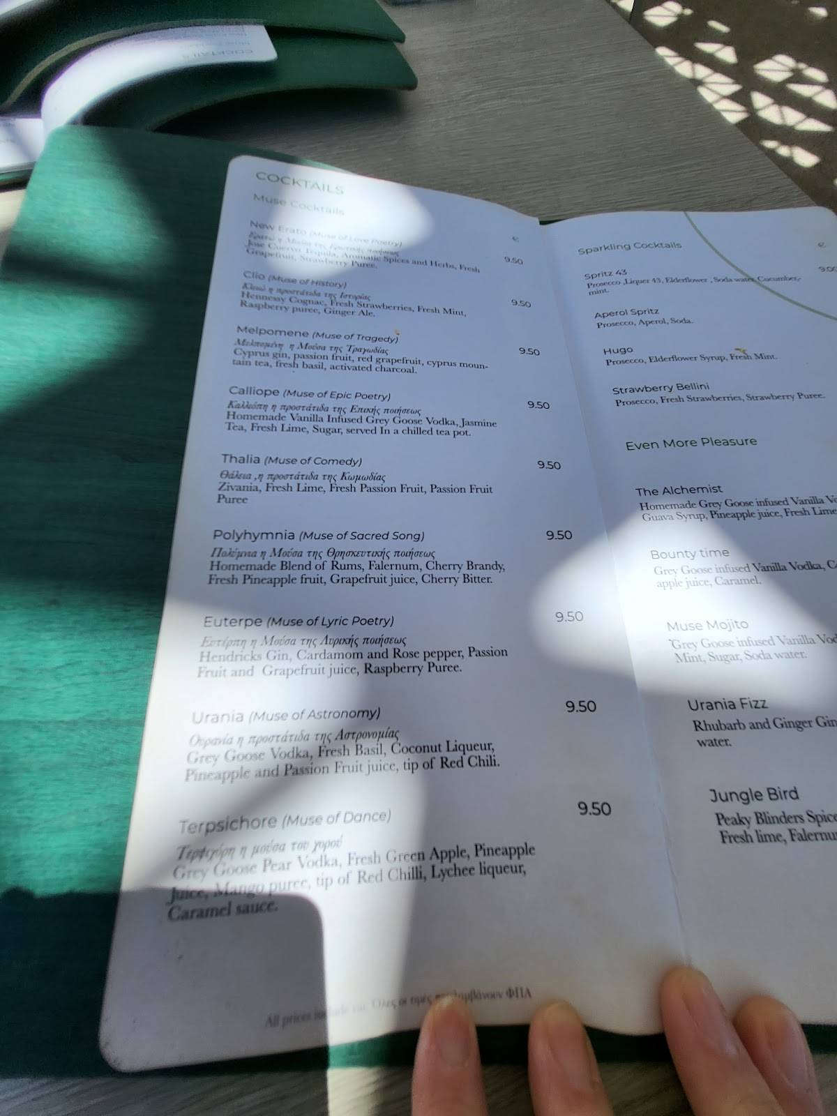 Menu at Muse, Paphos