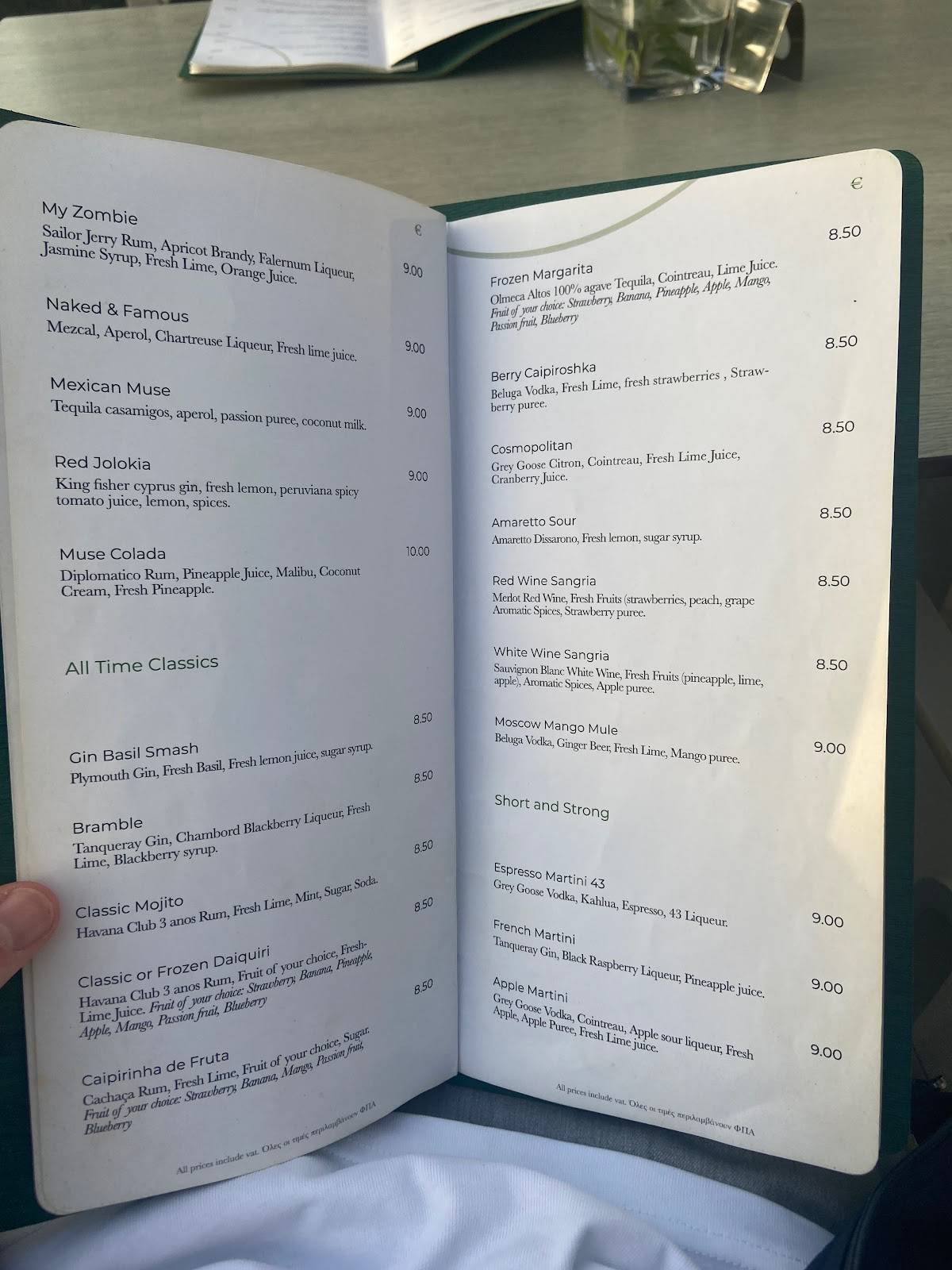 Menu at Muse, Paphos