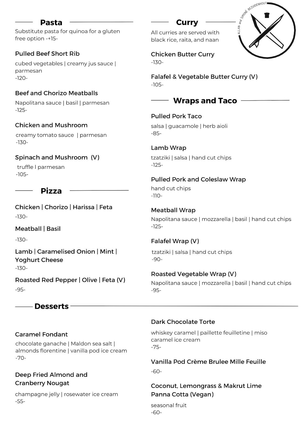 Menu at Muse Restaurant, South Africa