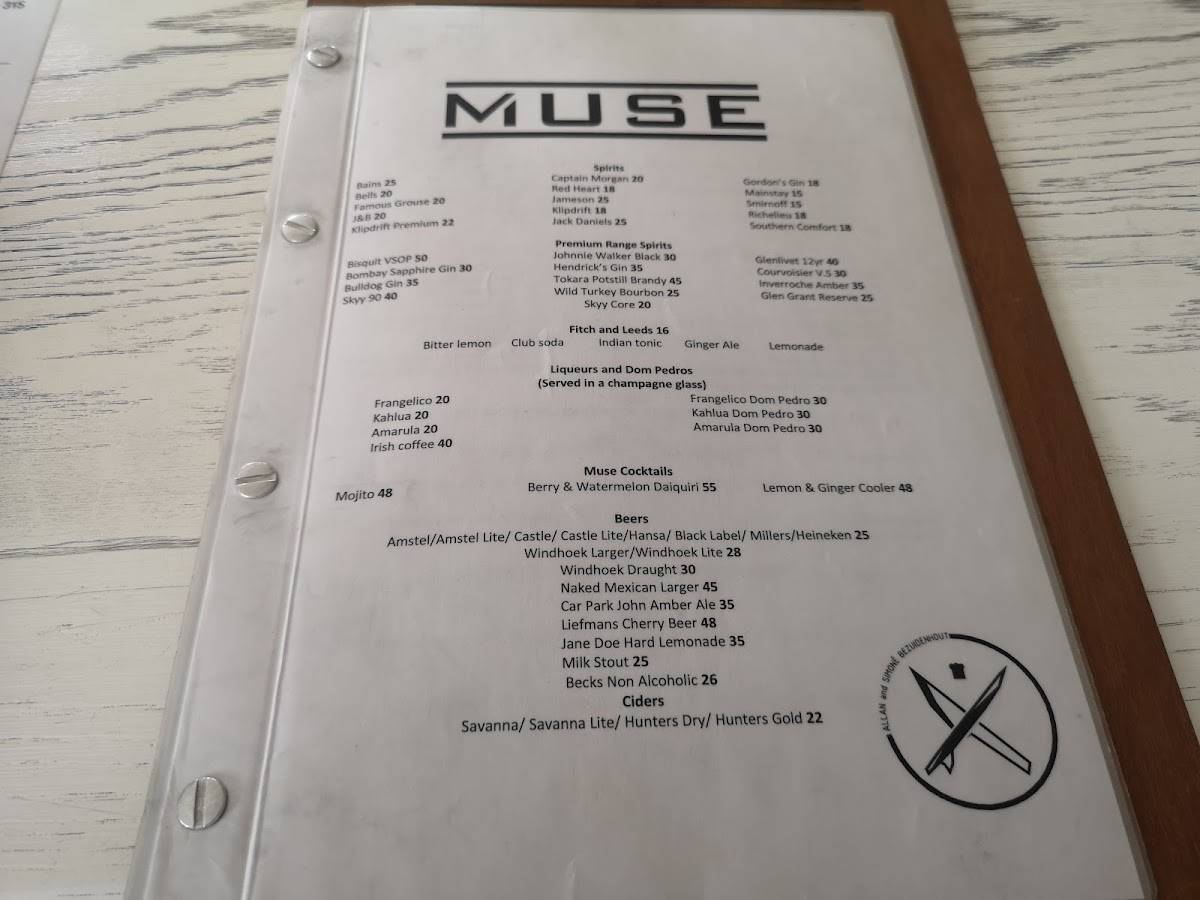 Menu at Muse Restaurant, South Africa