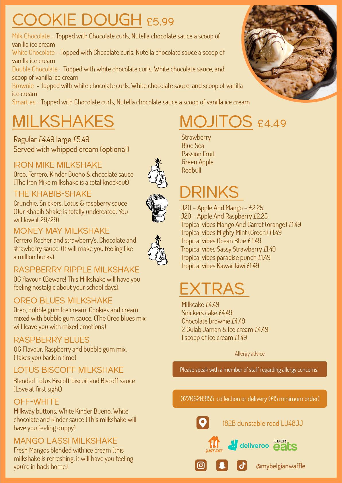 Menu at My Belgian Waffle desserts, Luton