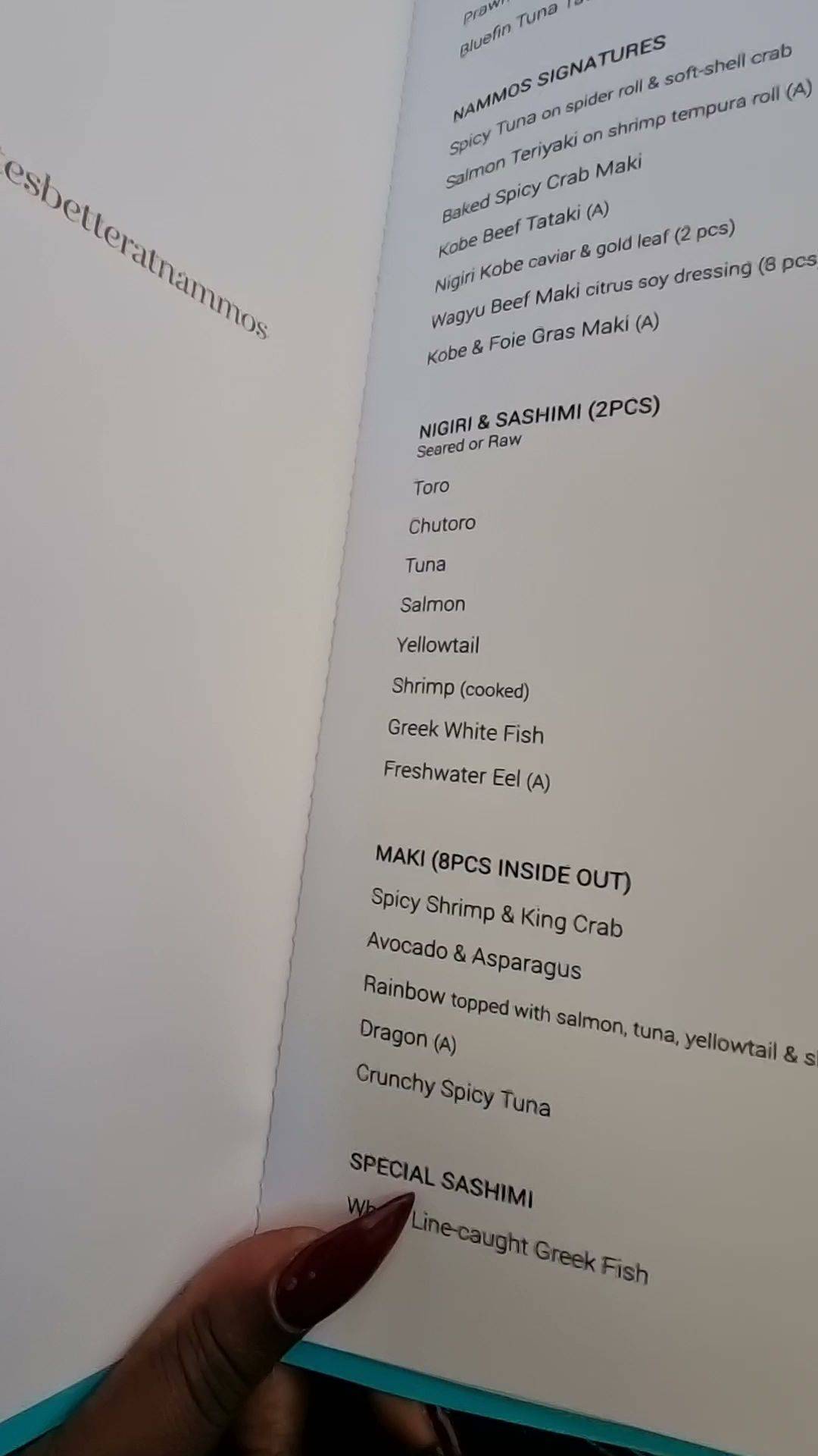 Menu at NAMMOS Dubai restaurant, Dubai