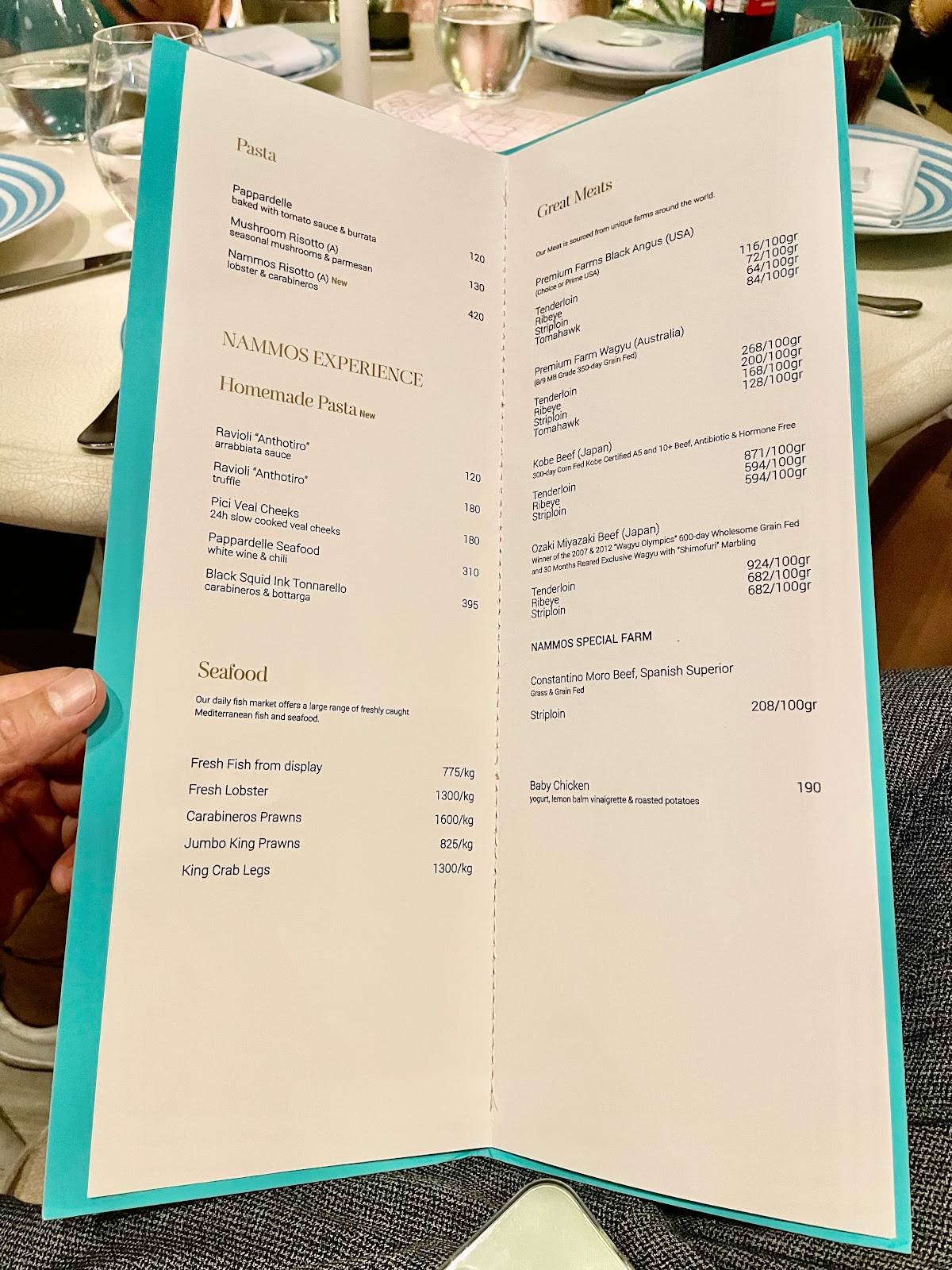 Menu at NAMMOS Dubai restaurant, Dubai