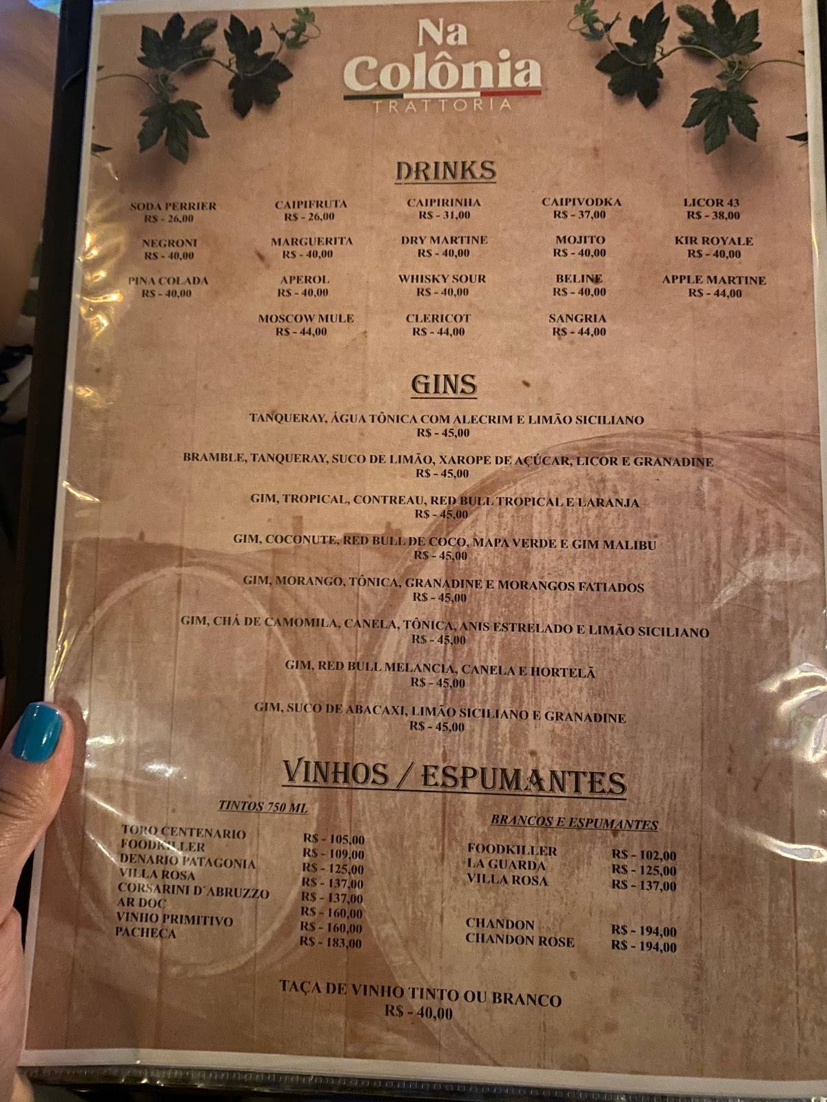 Menu em Na Colônia Trattoria restaurante, Rio de Janeiro, Av. das Américas