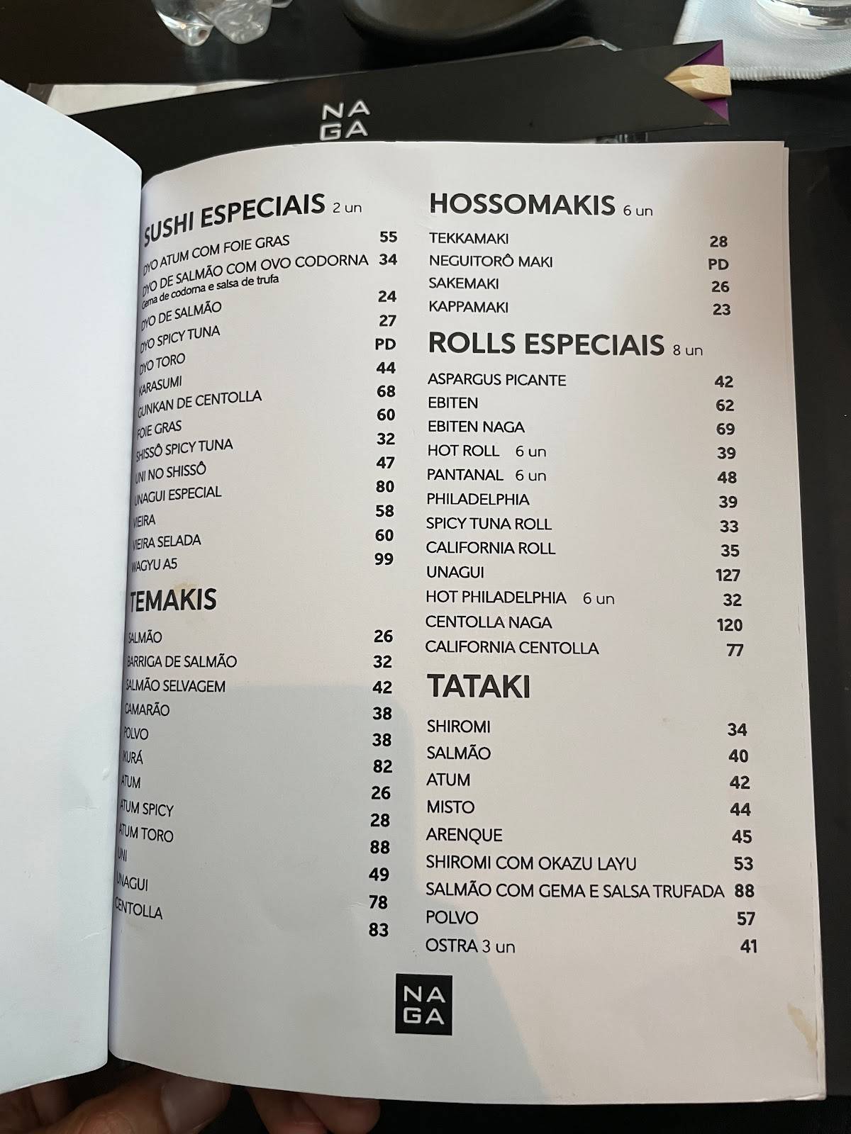 Menu em Naga restaurante, Rio de Janeiro, Av. das Américas