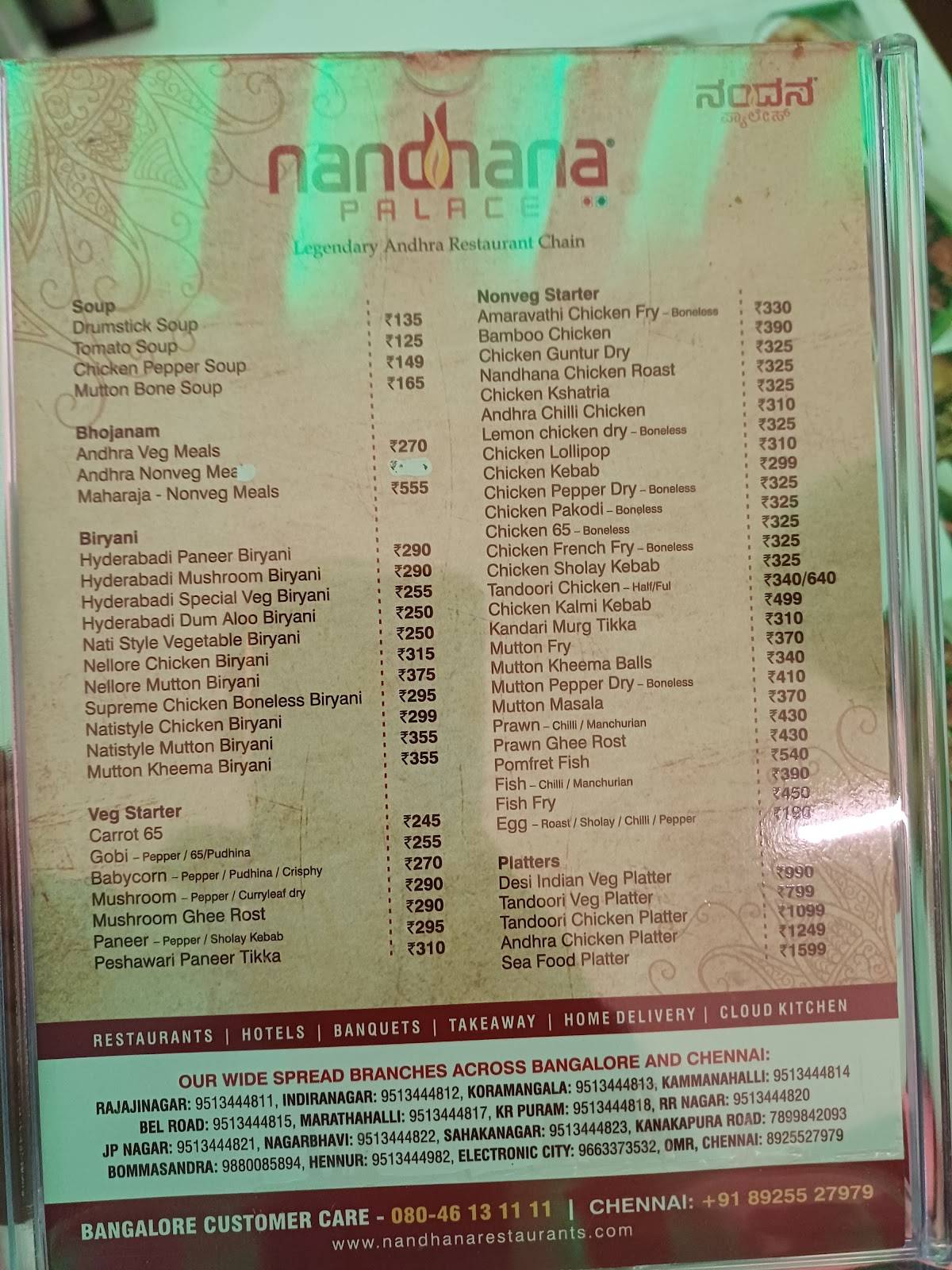 Menu at Nandhana Palace - Andhra Style Restaurant - Electronic City ...