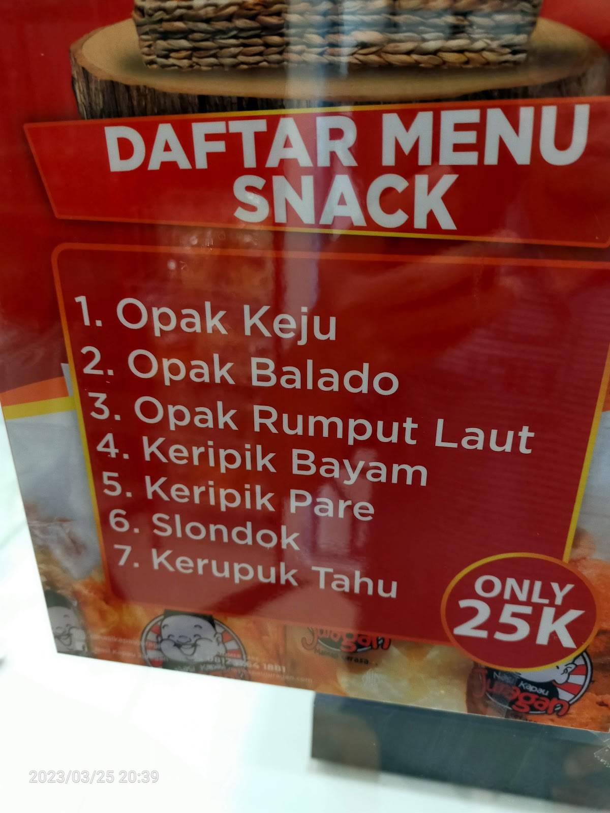 Carta del restaurante Nasi Kapau Juragan Cikini, Central Jakarta