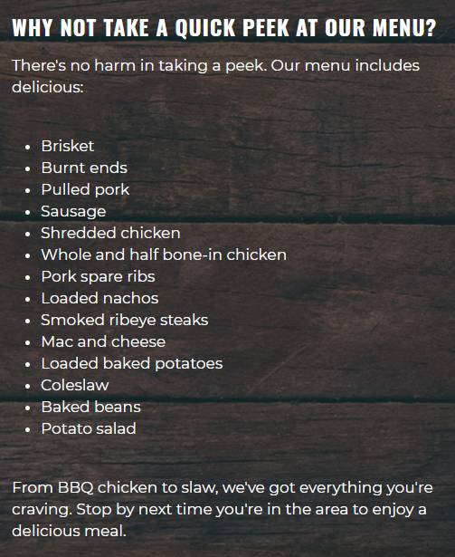 Menu at Native Smoke BBQ LLC, Elgin