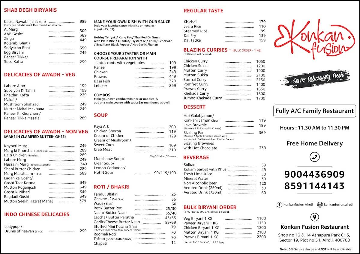 Menu At Konkan Fusion Airoli Navi Mumbai
