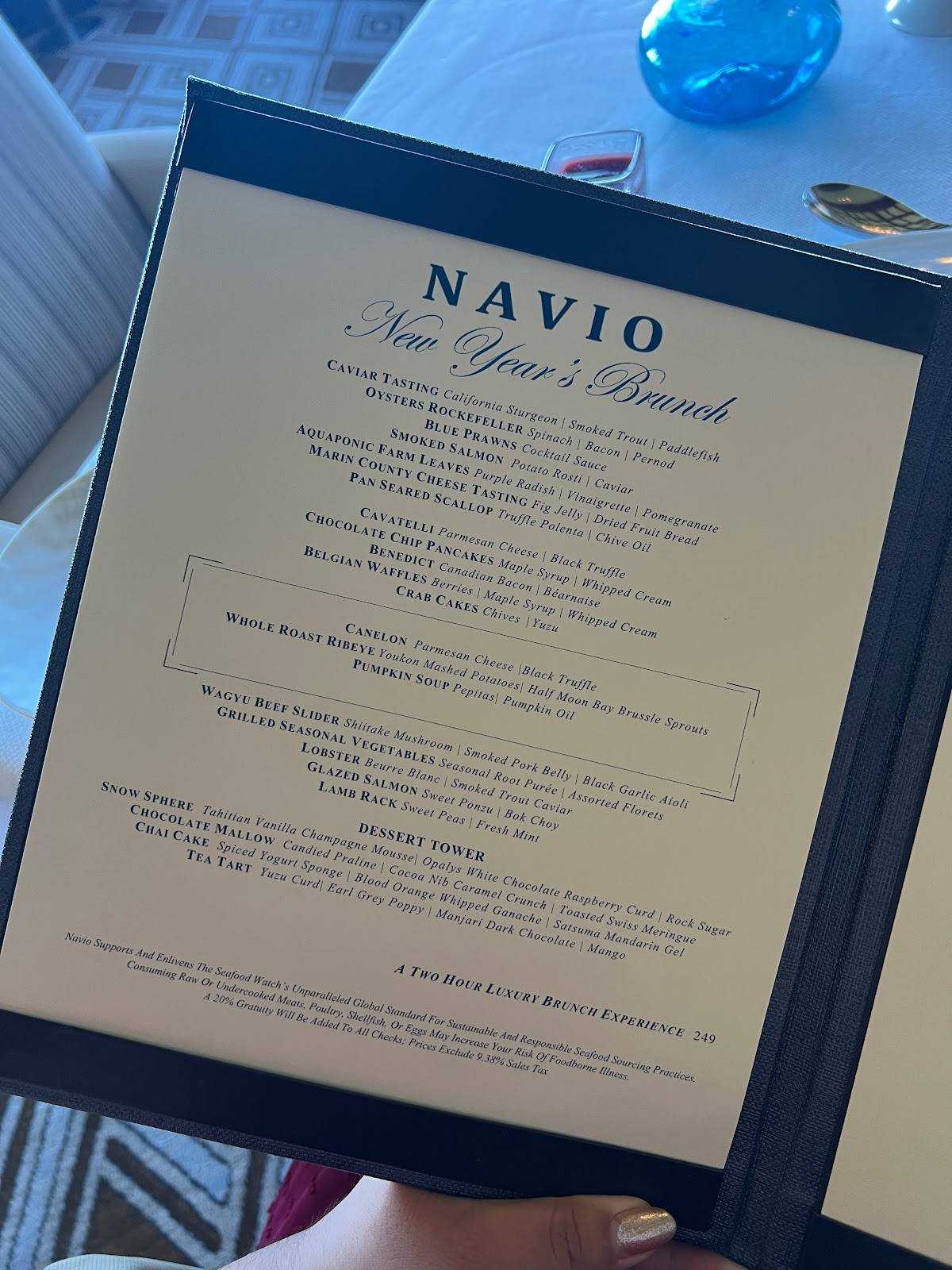 Menu at Navio restaurant, Half Moon Bay