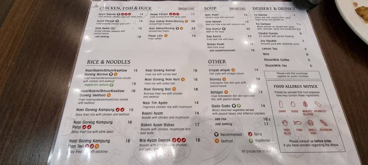 Menu at Nelayan Restaurant, Melbourne