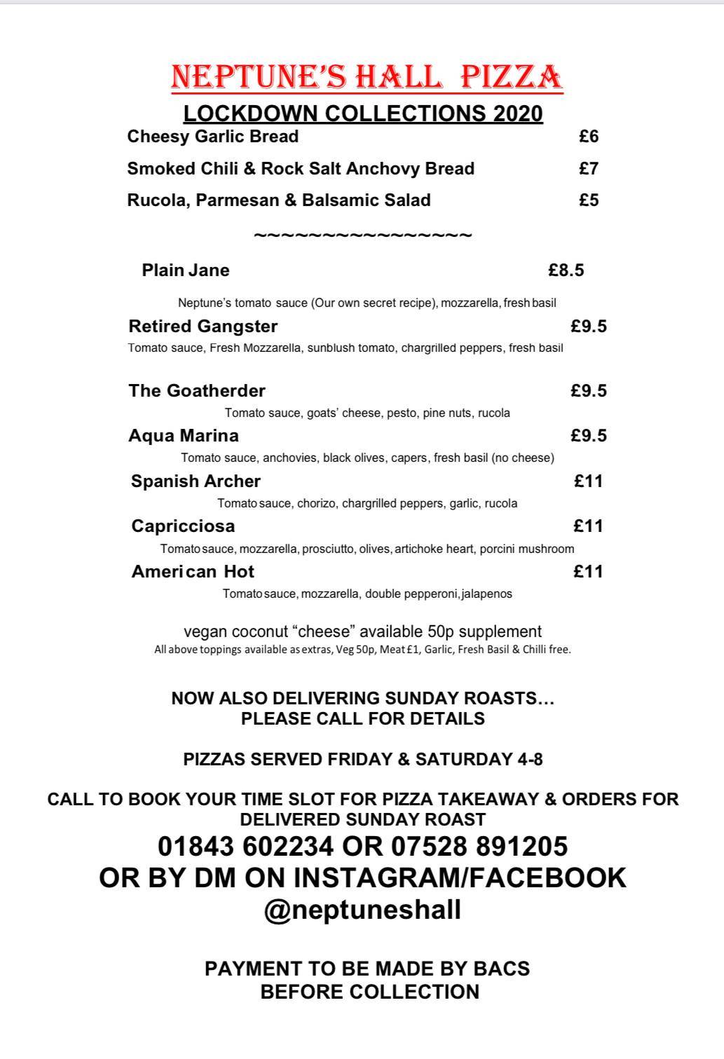 Menu at Neptunes Hall pub & bar, Broadstairs