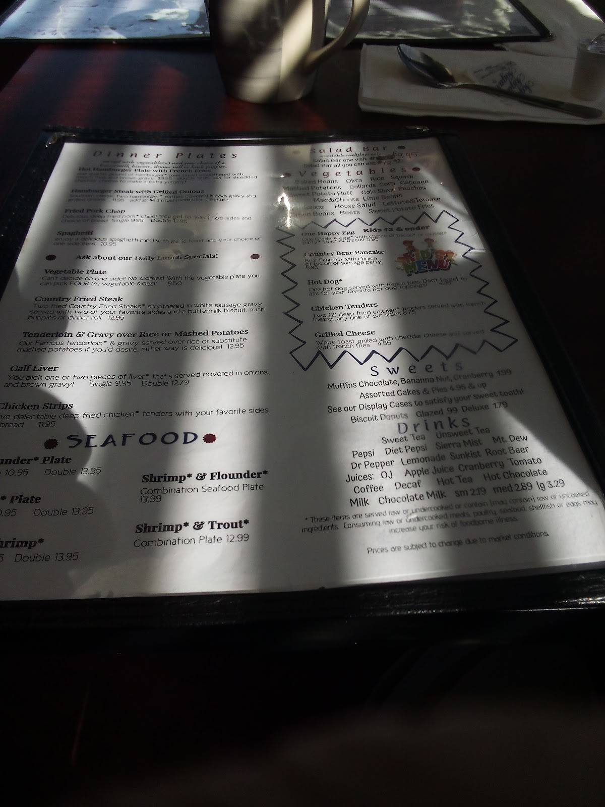 Menu at The Country Biscuit restaurant, New Bern