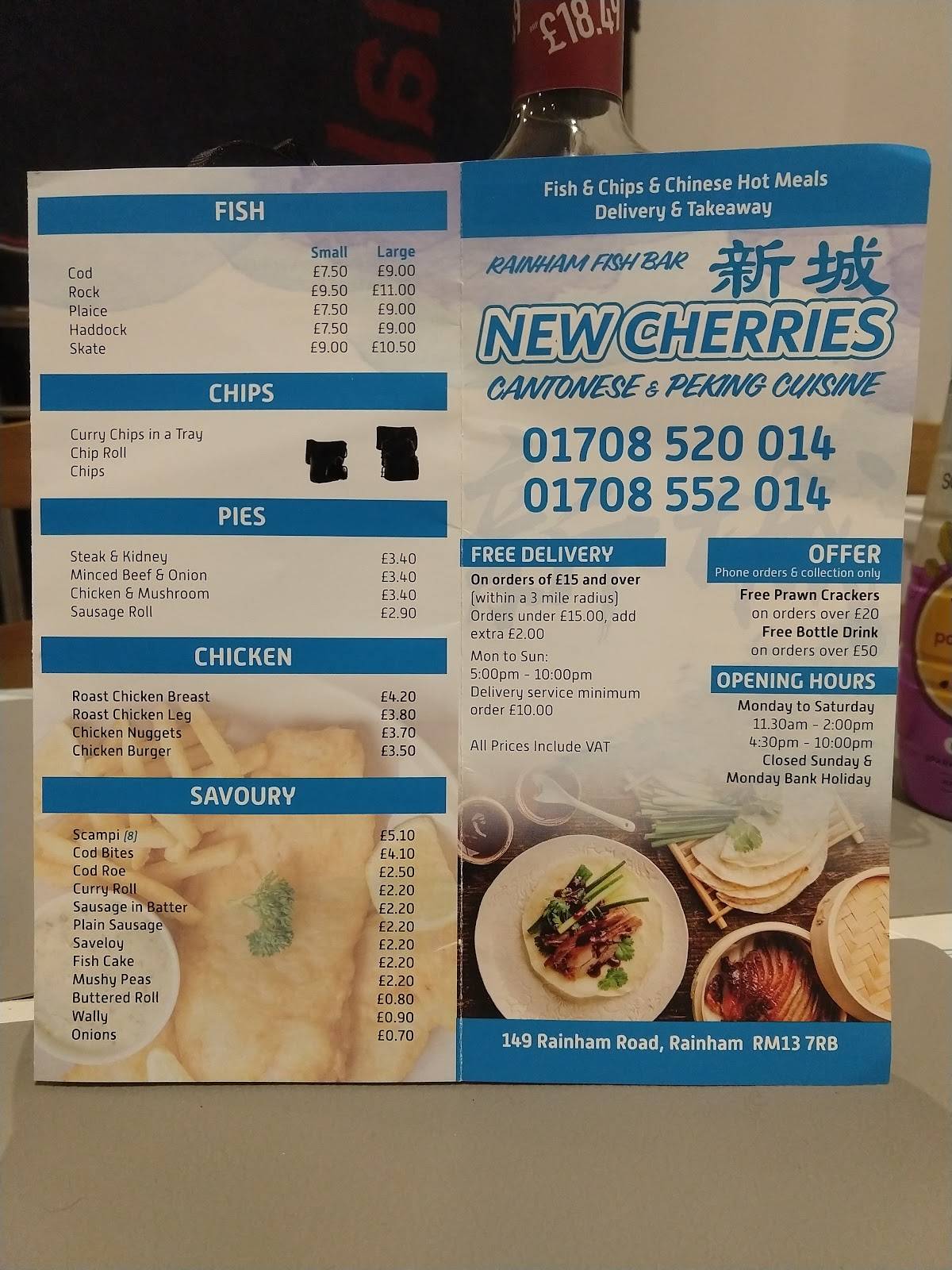 Menu at New Cherries Rainham restaurant, Rainham, 149 Rainham Rd