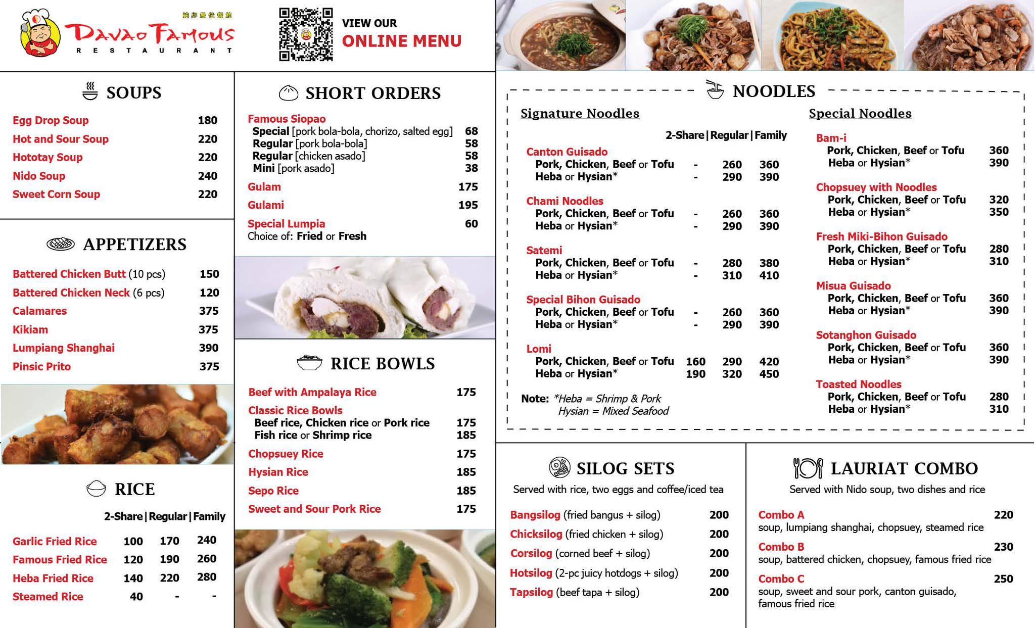 Menu at New Davao Famous Restaurant, Davao City
