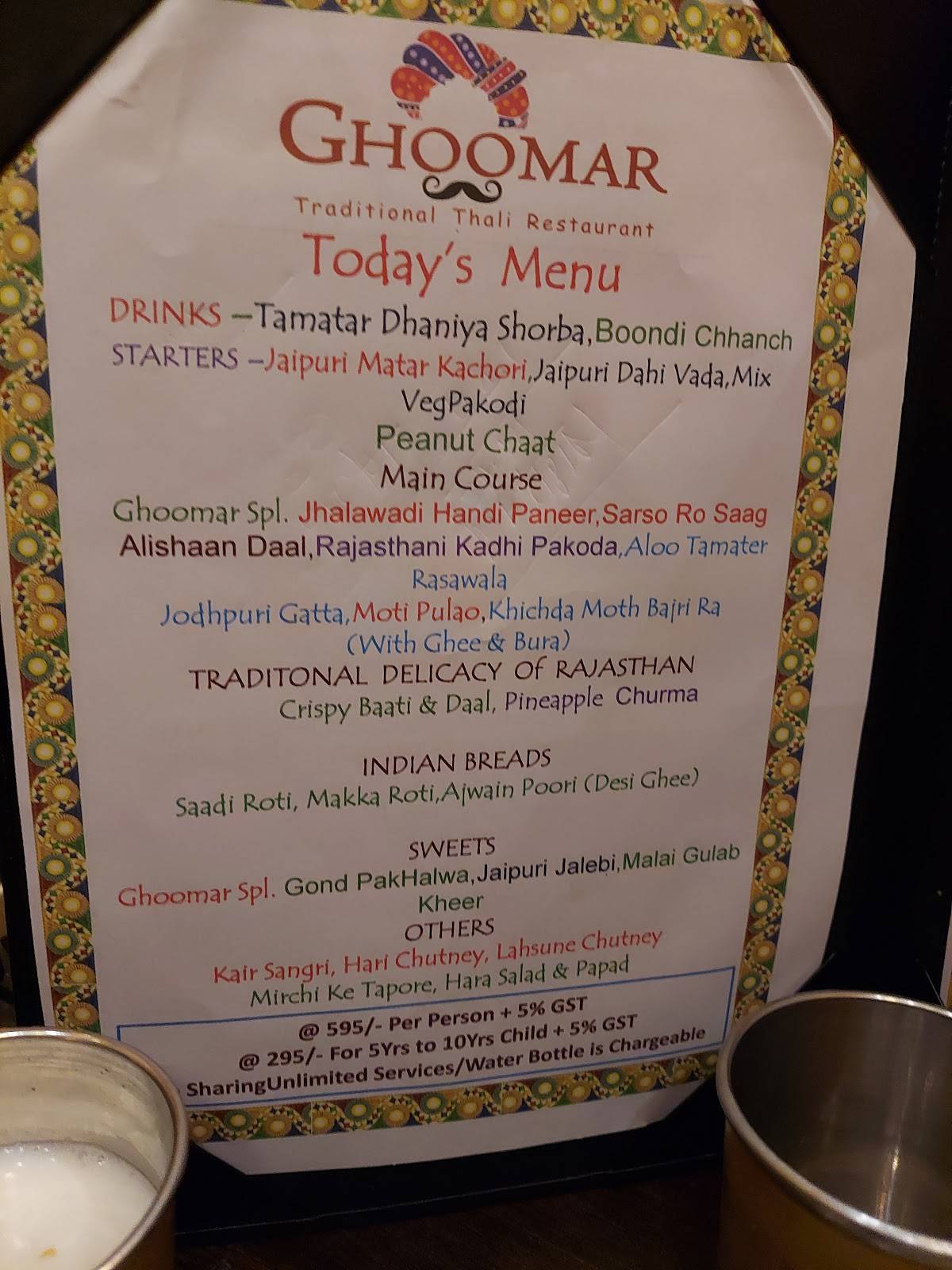 Menu at Ghoomar Traditional Thali Restaurants - Connaught Place, New ...