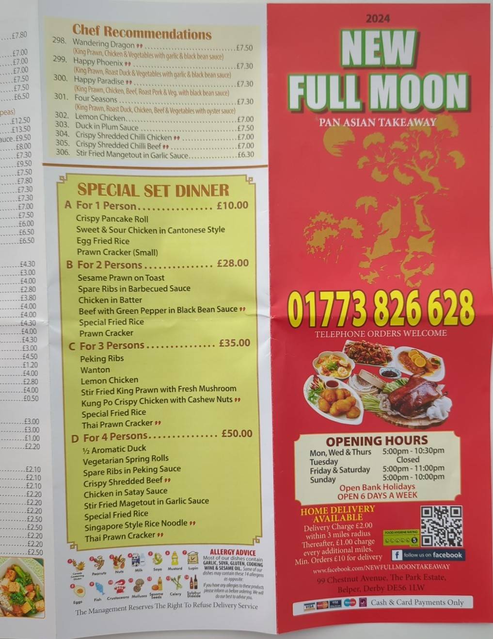 Menu at New Full Moon fast food, Belper, 99 Chestnut Ave