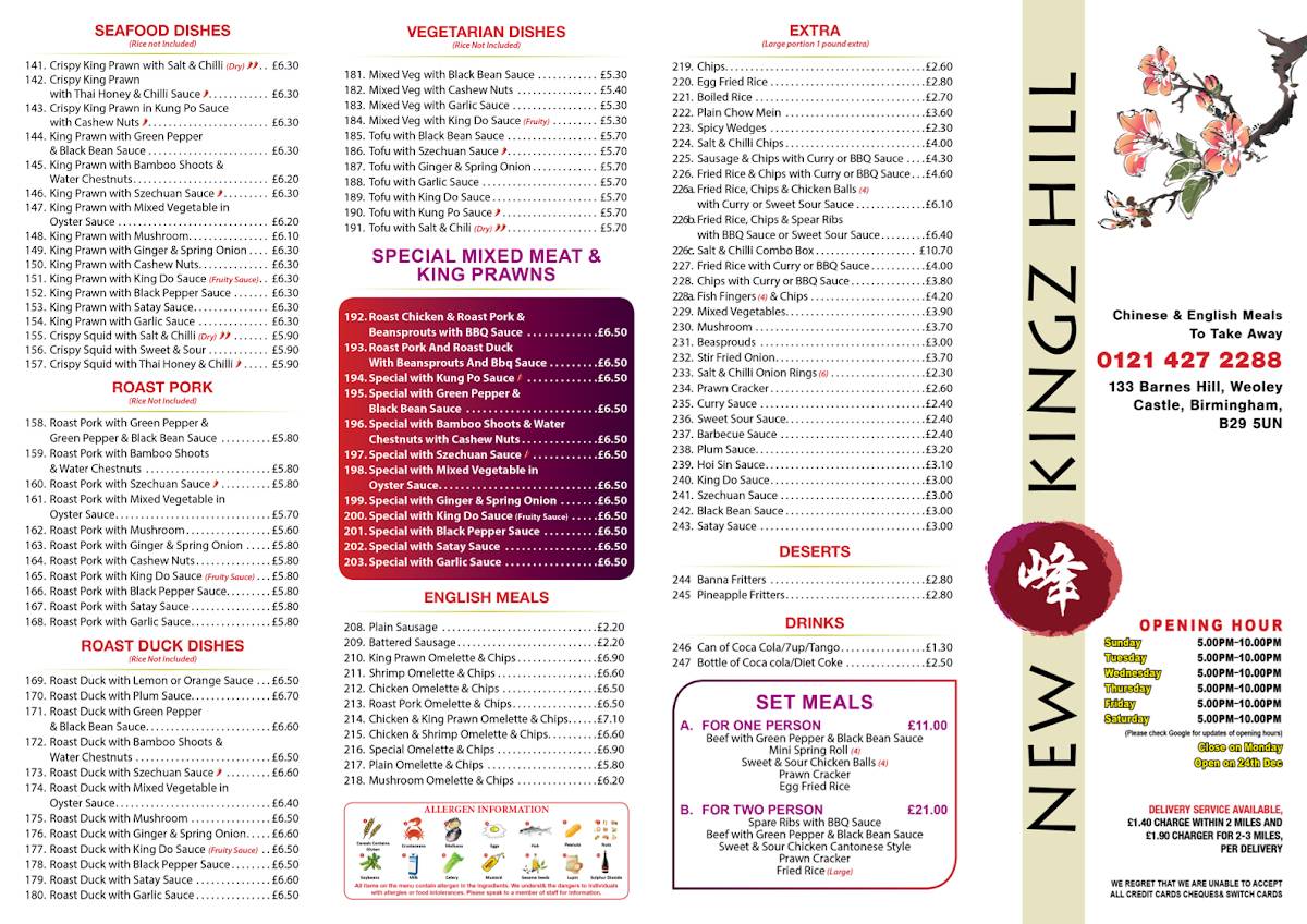 Menu at New Kingz Hill Chinese Takeaway restaurant, Birmingham, 133 ...