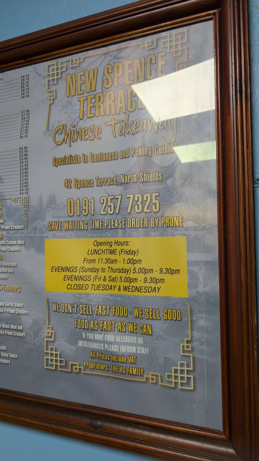 Menu at New Spence Terrace fast food, North Shields