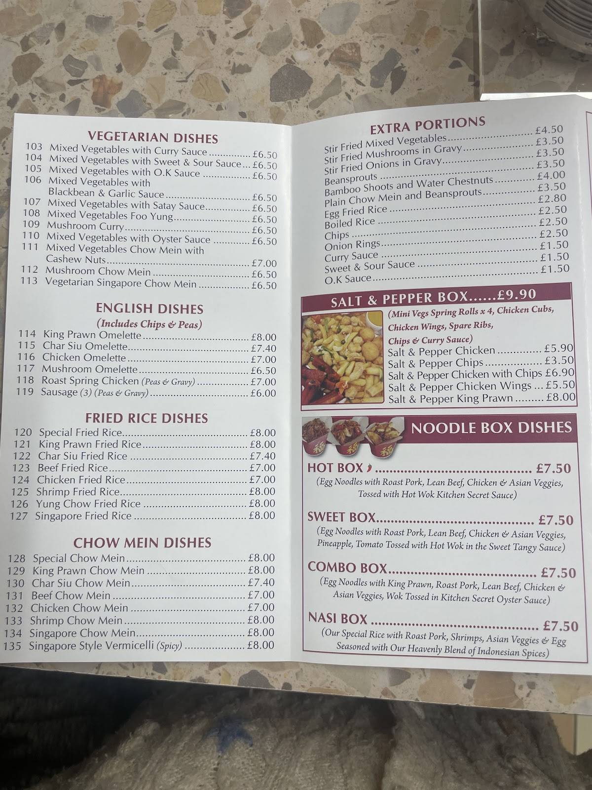 Menu at New Tai Hing fast food, Sherburn in Elmet