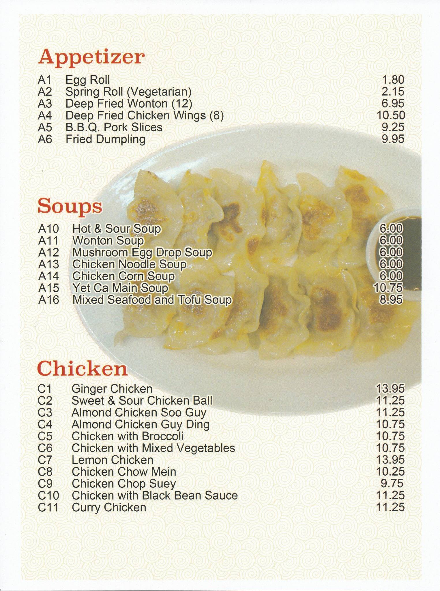 Menu au New Wing Wah restaurant, Halifax