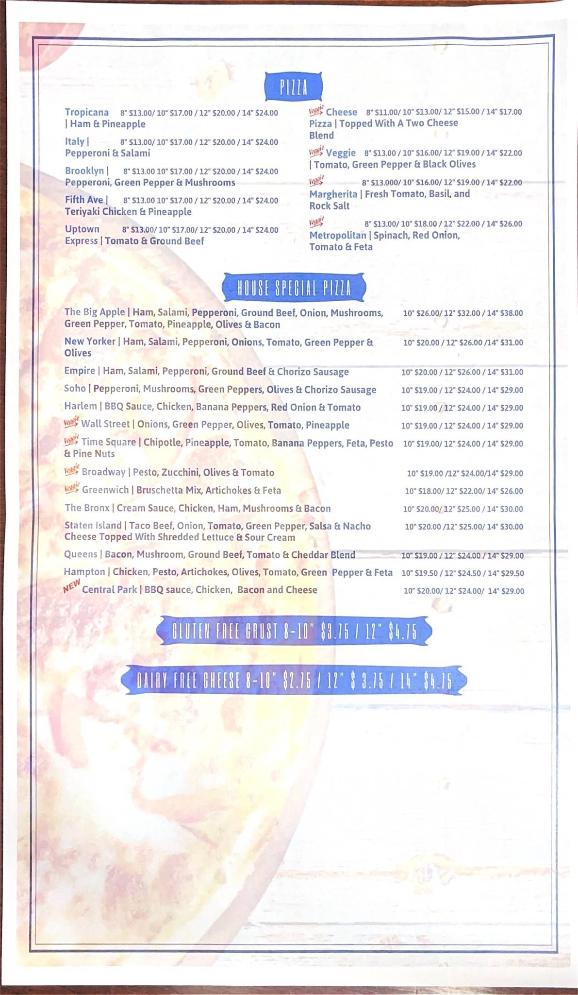 Menu at New York Style Pizza & Pasta (Downtown) pizzeria, Nanaimo