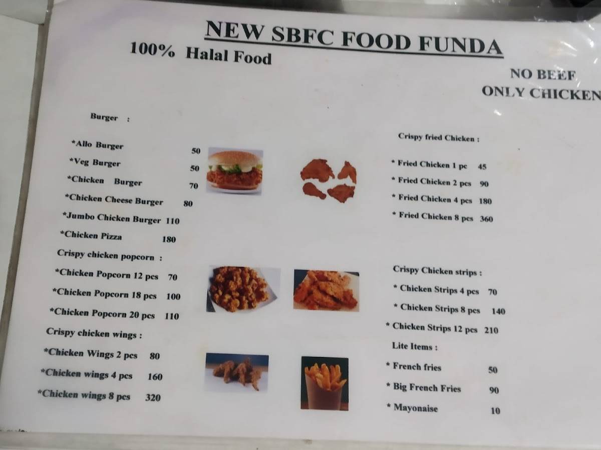Menu at New sbfc food funda, Bengaluru, Main Road